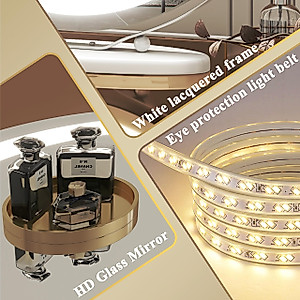 Vierose 20 inch Large Vanity Makeup Mirror with Lights, 3 Color Lighting Modes | Round Lighted Up Makeup Mirror with Dimming LED Halo for Dressing Room & Bedroom Tabletop, Touch Control (White)