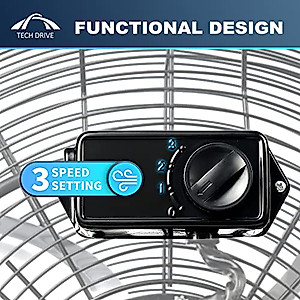 Tech Drive High Velocity Floor Fan,18 inch Heavy Duty Metal Industrial Fans,3 Powerful Speed,360° Adjustable Tilting and All Metal Construction, Black