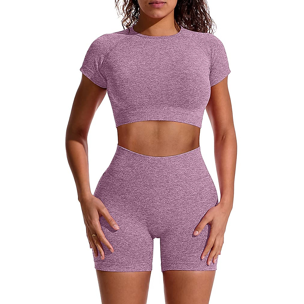 GXIN Women Workout 2 Piece Outfit Yoga Stretch Top Set High Waist Sport Shorts Purplered