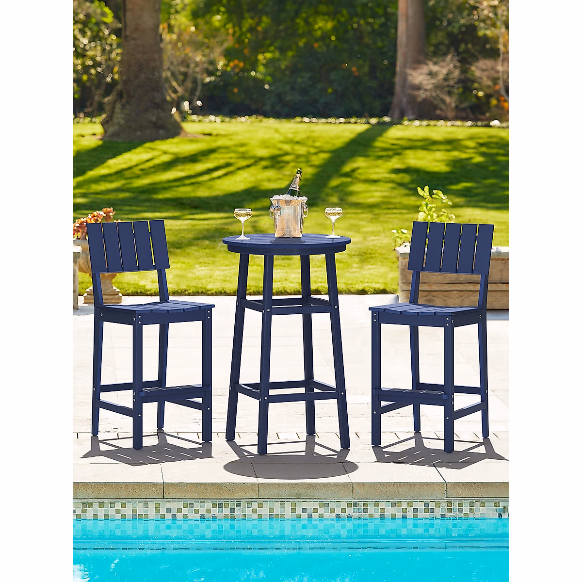 Homenjoy Patio Bar Stools Set of 2, HDPE Weather Resistant Tall Adirondack Chair, Heavy Duty Bar Height Adirondack Chairs with Footrest, 27.8 inch High Balcony Chair for Deck Pool, Navy