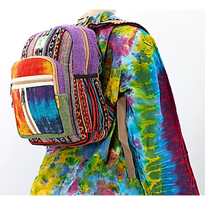 Unique design Himalaya Hemp Tie Dye Hippie Backpack Festival Backpack Hiking Backpack FAIR TRADE Handmade with Love. (PURPLE)