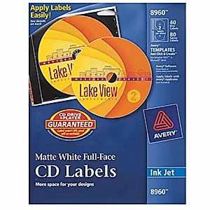 Avery CD Labels, Print to the Edge, Permanent Adhesive, Matte, 40 Disc Labels and 80 Spine Labels (8960)