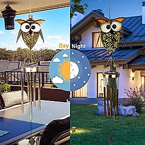 Sunwhale Owl Solar Wind Chimes for Outside Big Wind Chimes Indoor Hanging Outdoor Decor Metal Wind Warm LED Light Memorial Sympathy Gift with Metal Tubes Waterproof for Garden Yard Patio Lawn