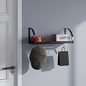 JOIN IRON Floating Wall Shelves Set of 1,Black Floating Shelves, Bathroom Rack with Hook,Wall Shelves for Bathroom/Living Room/Kitchen/Bedroom