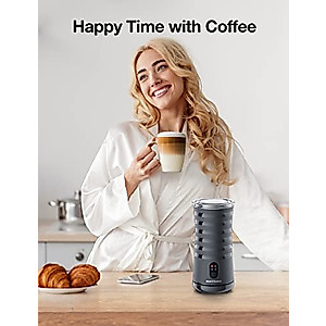 RATRSO Milk Frother, Electric Milk Steamer Soft Foam Maker with Two Whisks for Frothing and Heating Milk, 4 IN 1 Multifunction for Hot & Cold Froth, Automatic off & Easy Cleaning