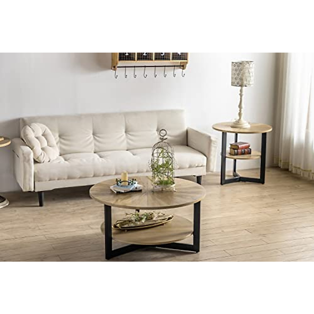 Gexpusm Round Coffee Table, Natural Wood Solid Wood Center Large Circle Coffee Table for Living Room, 35.3x35.3x17.8IN