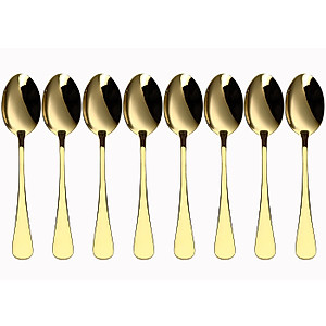 WYT Gold Teaspoons Set of 8, Stainless Steel Gold Silverware Dessert Spoon, Coffee Spoon, Mirrored Finish, Dishwasher Safe, 6.7-Inches