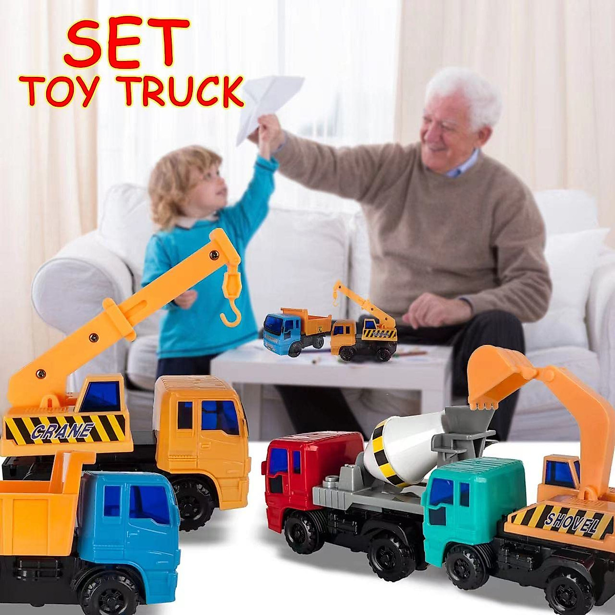DESOOA Construction Toys, 4 Pack Friction Powered Construction Vehicle Toys, Toy Trucks, Toy Car, Construction Truck Toys for 3+ Year Old Boys Girls STEM Gift, Birthday Party, Christmas