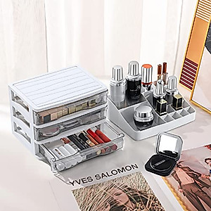 ELUCHANG Cosmetics Makeup Organizer Storage: 9.6" Detach Make Up Organizers and Storage with Clear Drawers Large Skincare Organizers for Vanity Countertop Dresser Bedroom Bathroom Desk