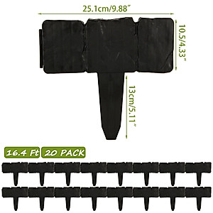 CYEAH Garden Edging Set of 20, 16 Ft Landscape Edging, Flower Bed Edging, DIY Plastic Fencing, Mitation Stone Effect Garden Borders for Lawn, Walkway