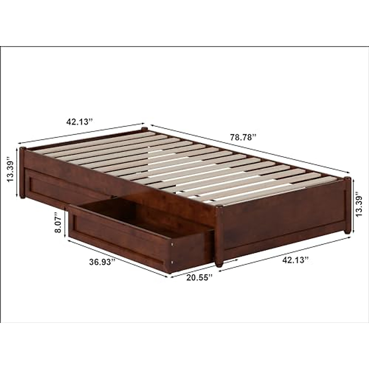 AFI, Barcelona Twin Panel Platform Bed with Storage Drawers, Walnut