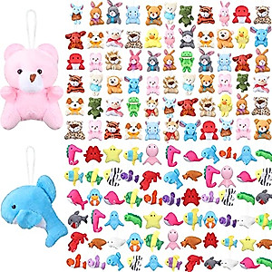 HyDren 120 Pcs Mini Animal Plush Toys Party Favors Small Stuffed Animals Bulk Cute Jungle Sea Animal Toy Keychain Decoration Birthday Party, Christmas, Classroom Prize, Teacher Student Award, Gift