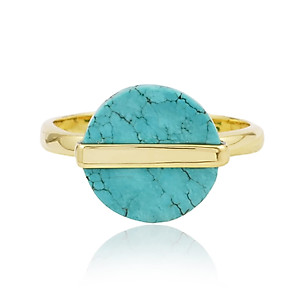 Tibetan Turquoise 12mm Round Gemstone 18k Gold Plated 925 Silver Ring Jewelry for Lover - Gift For Her (Gold Plated, 9 US)