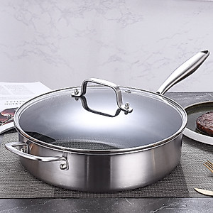 LOLYKITCH 6 QT Tri-Ply Stainless Steel Non-stick Sauté Pan with Lid,12 Inch Deep Frying pan,Large Skillet,Jumbo Cooker,Induction Pan,Dishwasher and Oven Safe.(Removable Handle)