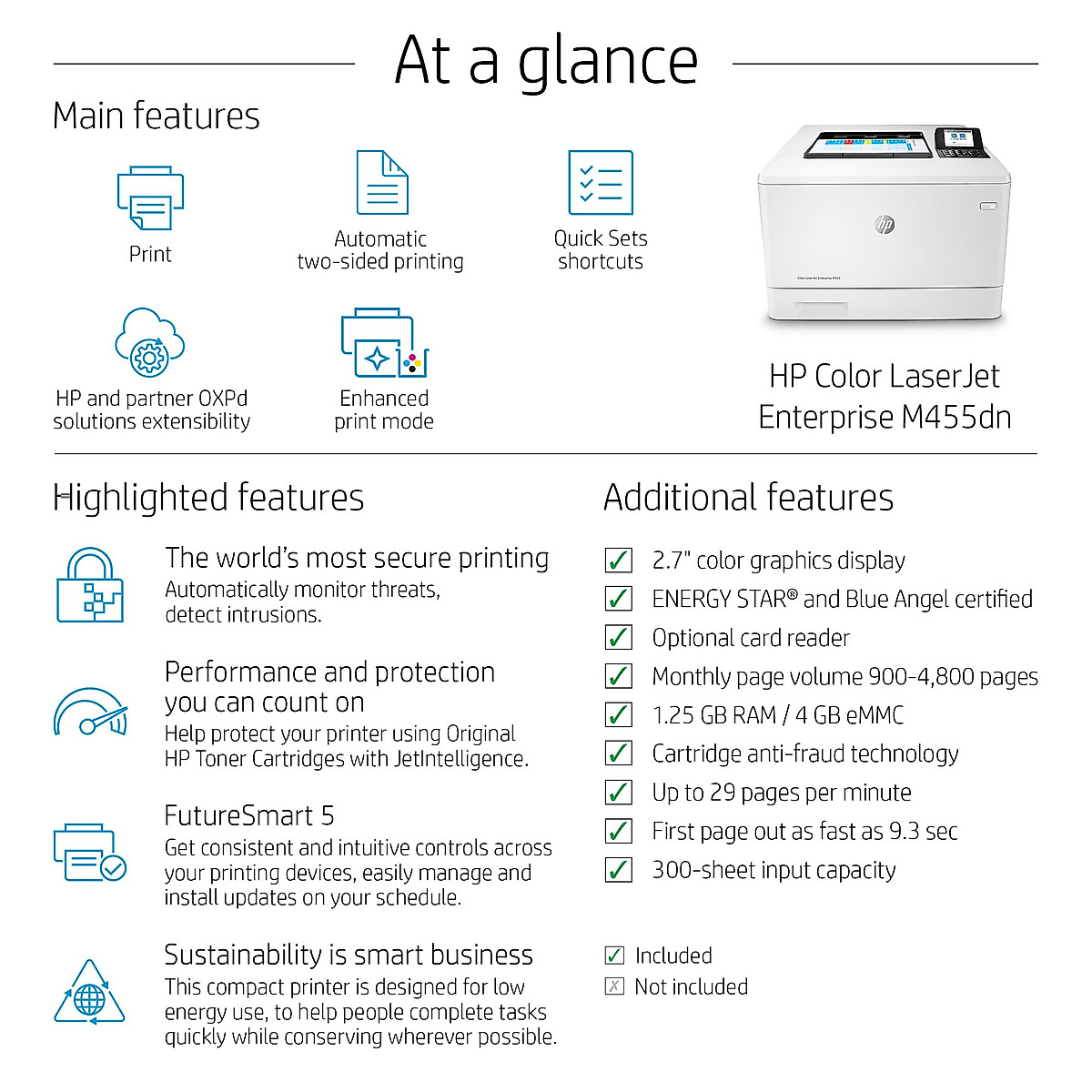 HP Color LaserJet Enterprise M455dn Duplex Printer (3PZ95A), white