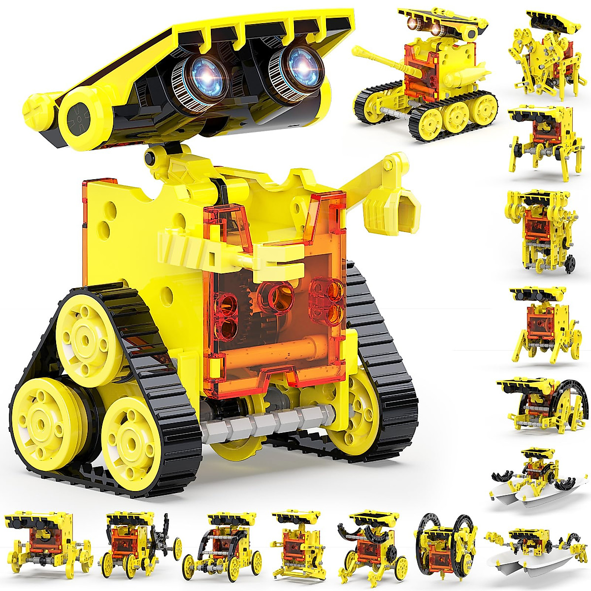 Wesfuner 30-in-1 STEM Solar Robot Kit Toys, 243 Pieces Educational Building Science Experiment Kit for Kids Aged 8-12, Birthday Gifts Kids Aged 8 9 10 11 12 13 Years Old(Yellow)