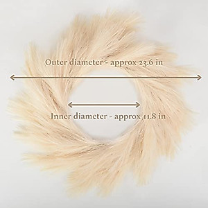 Perfnique Pampas Grass Wreath, Faux Pampas Wreath for Front Door, Artificial Pampas Grass Wreath for All Seasons, Boho Wall Decor, Farmhouse Pampas Garland, DIY Wreath Flower Arrangement (Ivory)