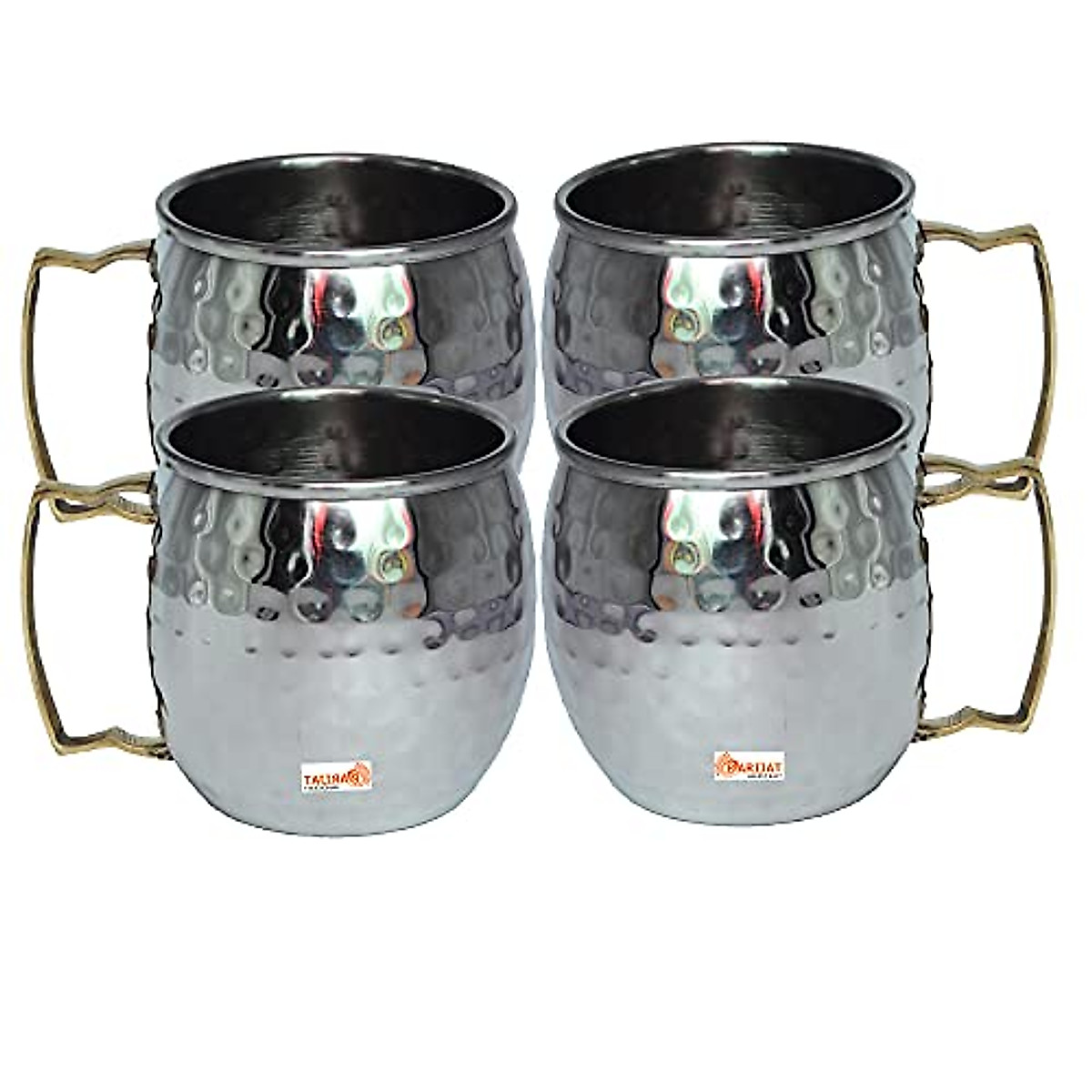 PARIJAT HANDICRAFT Stainless steel copper serving kadhai pan with steel mug and embossed brass shot jigger