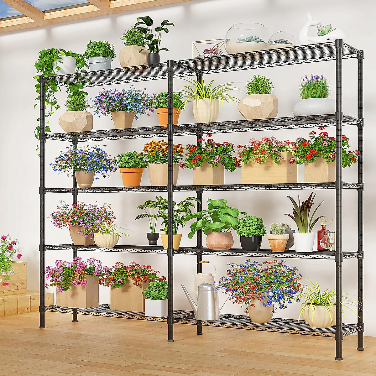 WZONICE98 5 Tier Storage Shelves Standing Shelf Units NSF Wire Garage Organizer Heavy Duty Garage Shelving Unit L Shaped Clothes Rack for Corner Laundry Bathroom Kitchen Pantry Closet