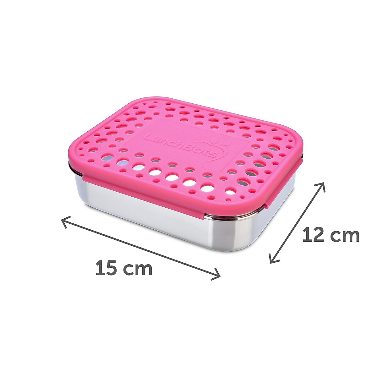 LunchBots Medium Trio II Snack Container - Divided Stainless Steel Food Container - Three Sections for Snacks On the Go - Eco-Friendly, Dishwasher Safe, BPA-Free - Stainless Lid - Pink Dots
