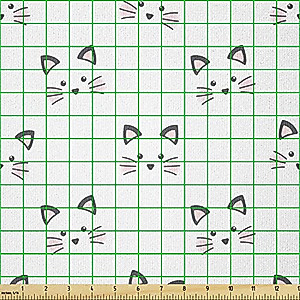 Ambesonne Kitten Fabric by The Yard, Sketching of a Blushing Cat Face Features Cartoon Style Hand Drawn Cat Whiskers, Stretch Knit Fabric for Clothing Sewing and Arts Crafts, 1 Yard, Pink Grey