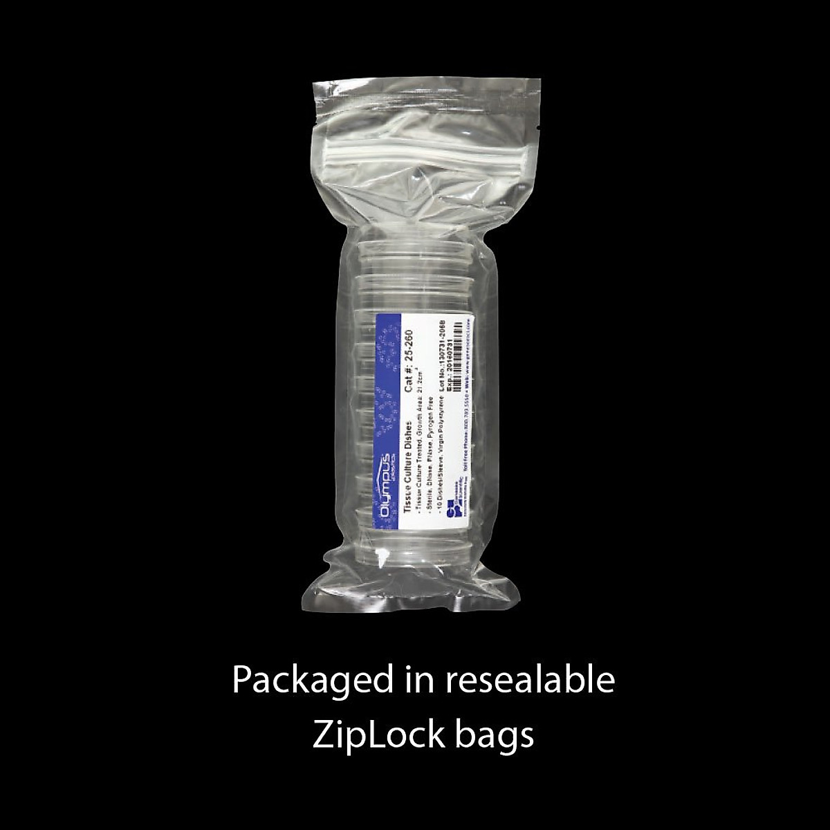 Cell Culture Dish, Cell Culture Dishes 150 x 20mm, 5 per Sleeve, 100 Dishes/Unit, Tissue Culture Treated Dish, Growth Area: 143.0cm2