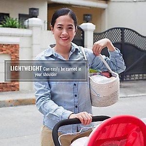 Baby Basket - Jeneric Design?s Woven Rope Portable Light Weight White Nursery Caddy Basket with Handles for Storage and Organization of Diapers, Toys, Baby Laundry Clothes, Towels, Blankets