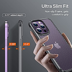 Auleegei Designed for iPhone 14 Pro Max Case, [Military Grade Drop Tested] Slim Thin Shockproof Phone Case Translucent Anti-Scratch Carbon Fiber Hard PC Back and Soft TPU Bumper Edge, 6.7 inch, Back