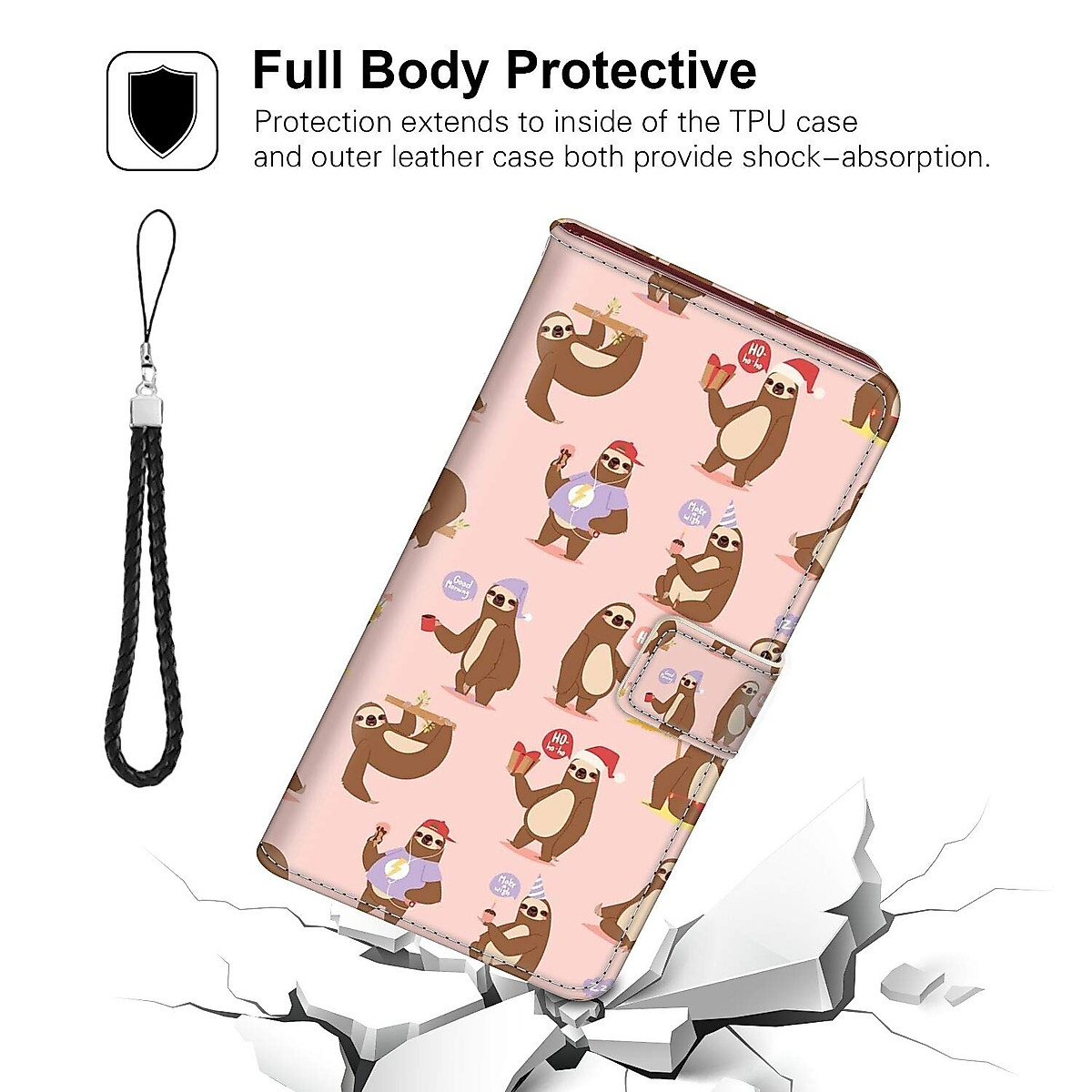 GackCase Wallet Case for Samsung Galaxy S9 Plus (2018) [6.2 Inch] with Sloth Animals Stand Support Wristband Credit Card Slots Side Cash Pocket Magnetic Buckle PU Leather Flip Cover