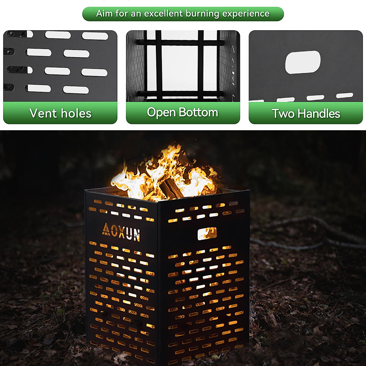 Aoxun Smokeless Fire Pits, 88 in Wood Burning Portable Firepit with Removable Ash Pan