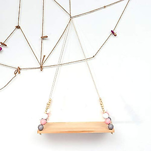 Garneck Wall Mounted Shelving Wood Hanging Shelves Swing Rope Floating Shelves Wall Shelves Storage Rack Decorative for Bedroom Living Room Kitchen Bathroom Bookcase Shelf