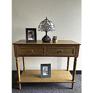 Enjoy Tiffany Style Table Lamp White Baroque Style Lavender Stained Glass Included LED Bulb Vintage for Living Room Dining Room Bedroom Bedside Office Hotel H14*W10 in