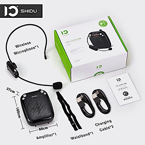 Voice Amplifier, SHIDU Wireless Voice Amplifier 10W Rechargeable Portable PA System Speaker with UHF Wireless Microphone Headset Support MP3 Play for Teachers, Yoga, Tour Guides, Outdoor Trainers