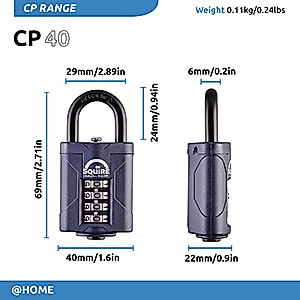 Squire Heavy Duty Padlock (CP40) - Toughest Steel Shackle - 4 Wheel Combination Padlock - Alloy Steel for Corrosion Resistance - Weatherproof Lock for Home, School & Garage (Blue, 40 mm)