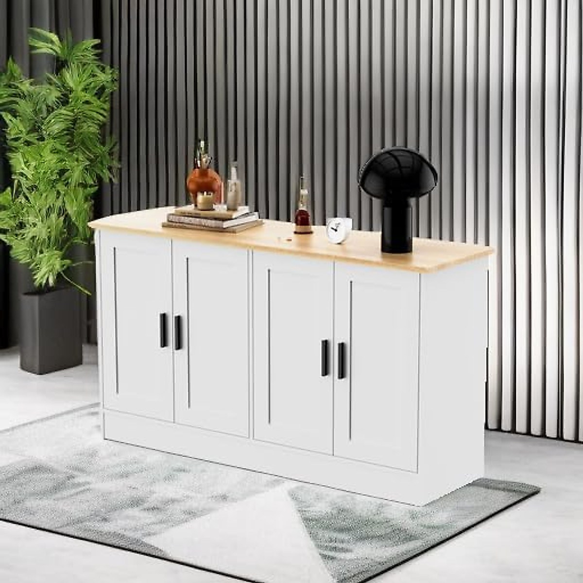 Anystyle 53.1“W White 4 Door Buffet Cabinet, Coffee Bar Cabinet with Adjustable Shelf, Kitchen Buffet Sideboard for Living Room, Kitchen