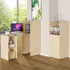 Tangkula Extendable Computer Desk for Small Space, Reversible Home Office Desk with Anti-Tipping Kit, Folding Study Writing Desk, Pull-Out PC Laptop Workstation Desk, Brown/Natural (Natural)