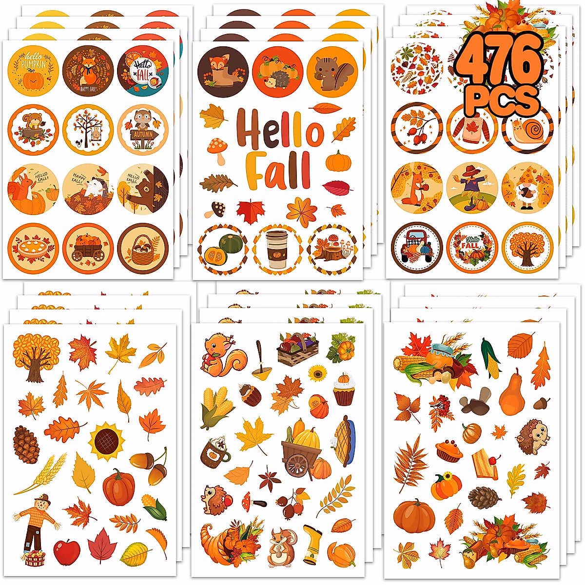 MISS FANTASY Fall Stickers Hello Fall Stickers for Kids Autumn Bulk Thanksgiving Pumpkin Stickers Maple Leaves Stickers for Cards/Envelopes/Gift Autumn Stickers for Fall Thanksgiving Party Supplies