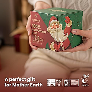 SUPERBIO 2.6 Gallon Compostable Handle Tie Food Waste Bags, 100 Count, 1 Pack, Christmas Gift Package,Christmas Special Edition