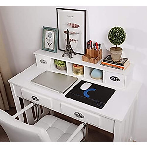 Yaheetech Writing Computer Desk Secretary Desk with Removable Floating Organizer, Workstation Laptop Table Home Office Notebook Desk Organizer with 2 Tier Hutch 4 Drawers, Solid Pine Wood Legs, White
