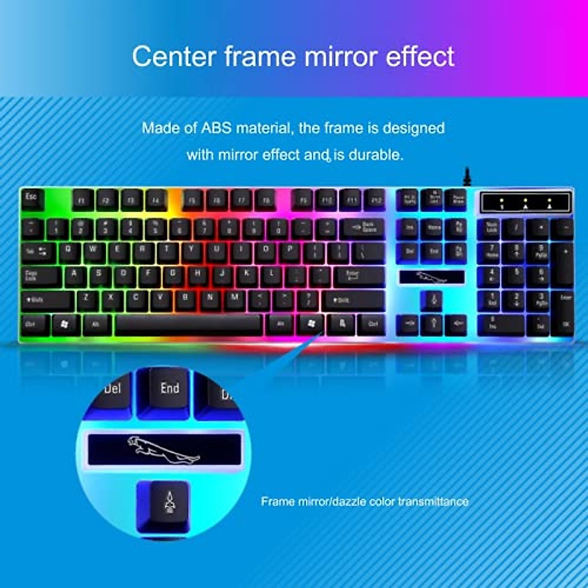 Rainbow Gaming Keyboard Mouse Combo Wired, Backlit Mechanical Keyboard LED 104 Keys USB Mechanical Gaming Keyboard for Computer PC Gamer (Black)