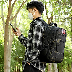 outdoor plus Camo Backpack,Military Teen Boys Backpacks for School, Army Bookbag with USB Charging Port,40L