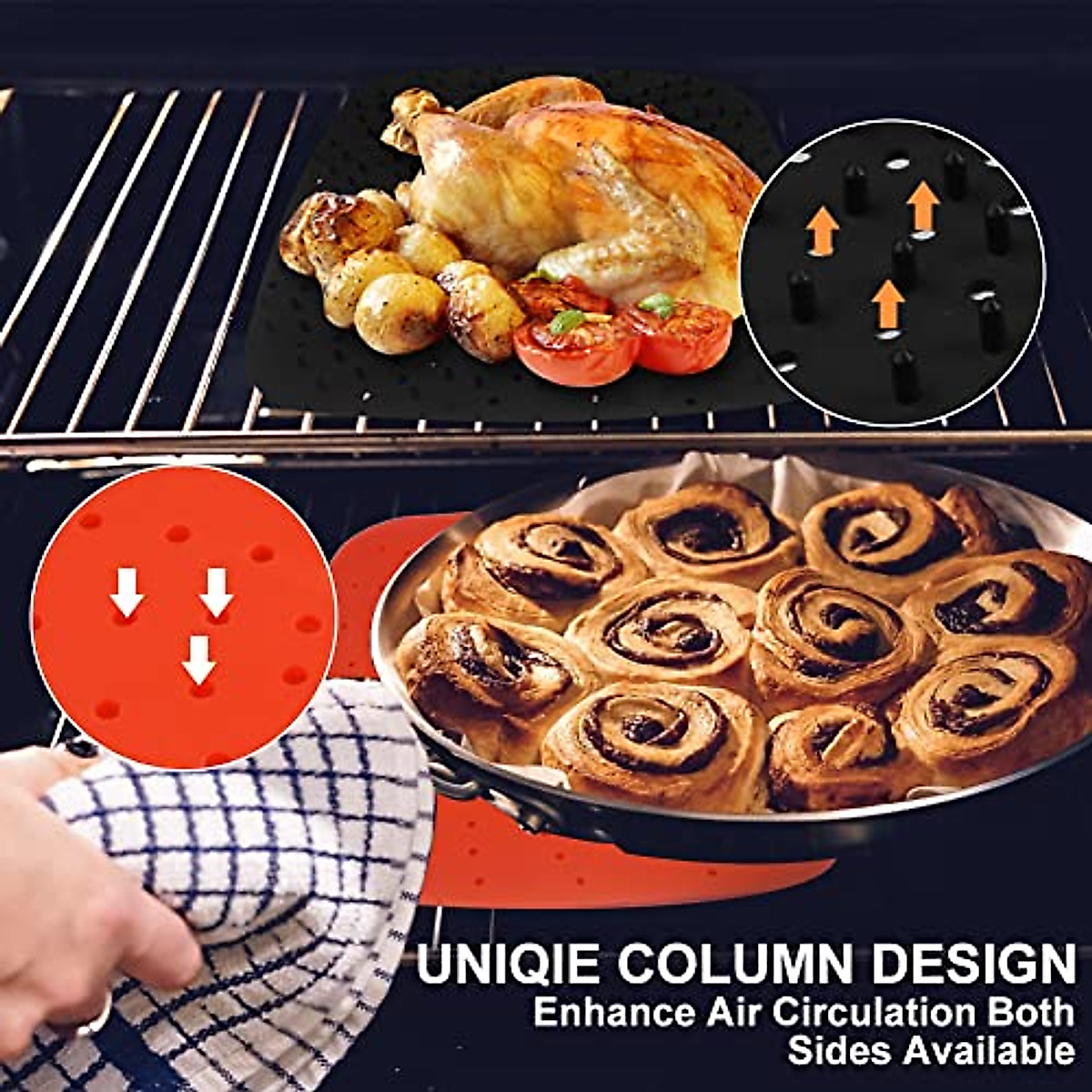 Silicone Air Fryer Liners Square, Air Fryer Accessories Reusable Air Fryer Liners 8 Inch 3 Pack, Air Fryer Silicone Mat, Non-Stick and Heated Food More Evenly, Includes Air Fryer Magnetic Cheat Sheet