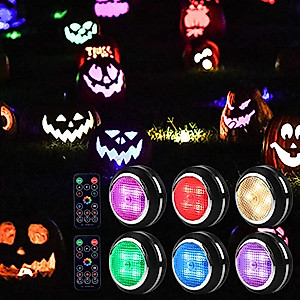 MFOX Battery Lights Under Cabinet Lighting, Puck Lights with 2 Remote Control 6 Pack and LED Color Changing Wireless Ceiling Light with Timer, Dimmable Closet Lights, Led Lights for Bedroom.