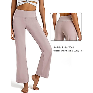 FIRST WAY Buttery Soft Women's Bootcut Yoga Pants Capris with 3 Pockets Lounge Floral Printing Full-Length, Taupe L