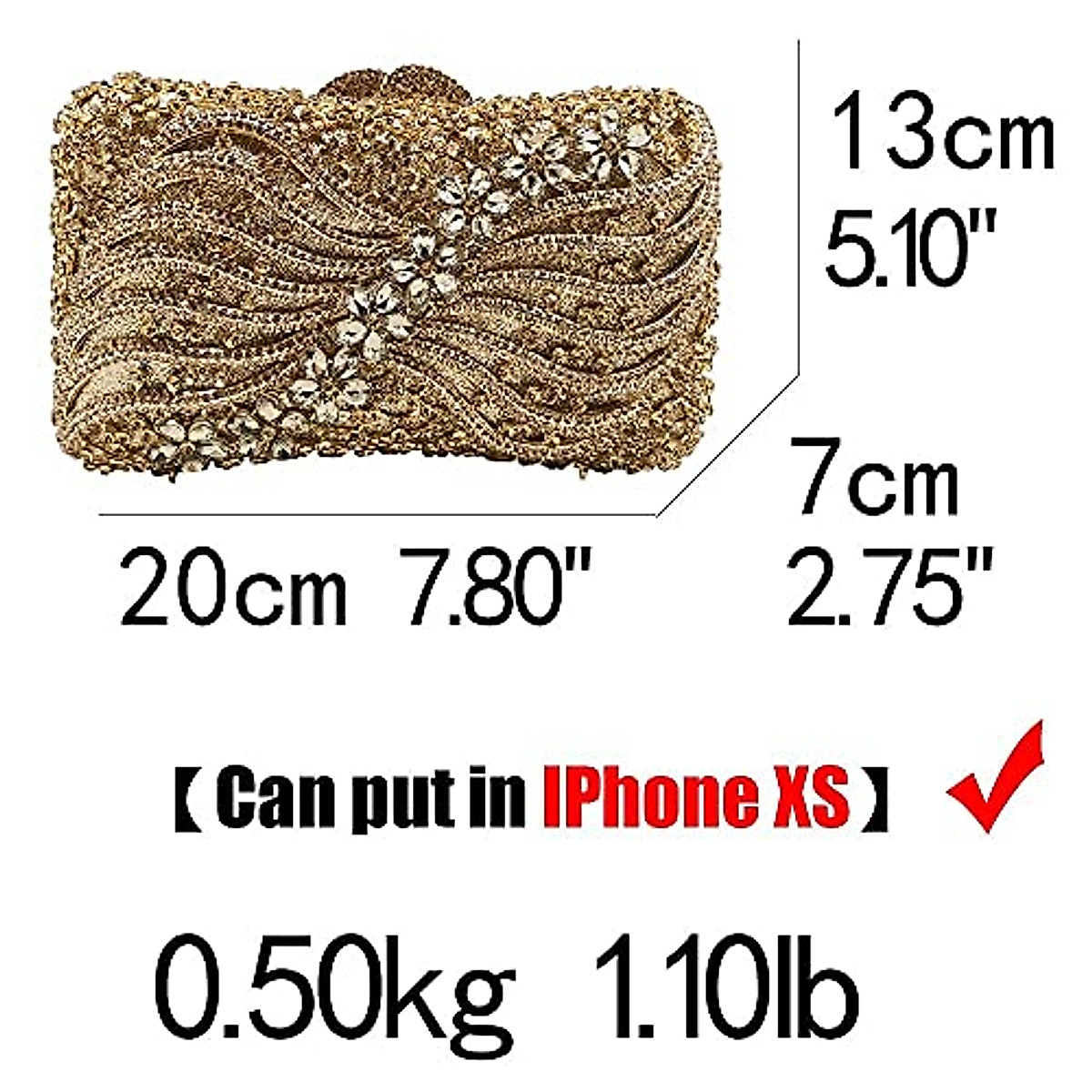 Boutique De FGG Women Crystal Clutch Evening Bags Wedding Party Rhinestones Handbags Ladies Gala Dinner Purses (Black&Grey)