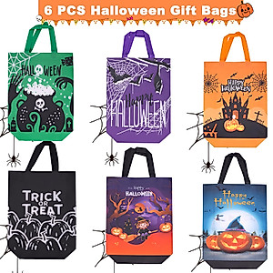 emzrivo 6PCS Halloween Trick or Treat Bags Halloween Large Gift Bag Halloween Tote Bags with Handles, Halloween Non-Woven Bags for Trick or Treat, Halloween Party Supplies, 15×11.8×3.9”