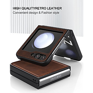 Foluu for Samsung Galaxy Z Flip 5 5G Case, Galaxy Z Flip 5 Leather Case, PU Leather + Hard PC Shell Ultra Thin Slim Durable Protective Phone Case Cover for Samsung Galaxy Z Flip5 5G 2023 (Brown)