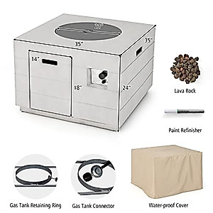 Giantex Outside Fire Pit Table - 50,000 BTU Outdoor Square Propane Fire Table, Gas Fire Tables w/ Lid, Lava Rocks, Stainless Steel Burner, Water-Proof Cover, 34" Stone Fire Pit for Patio Garden