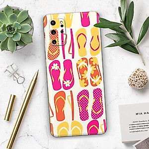 DesignSkinz Vibrant Pink & Yellow Flip-Flop Vector Protective Vinyl Decal Wrap Skin Cover Compatible with The Samsung Galaxy S20 (Screen Trim & Back Glass Skin)