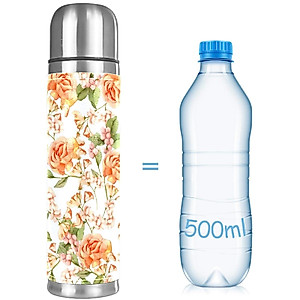 Stainless Steel Leather Vacuum Insulated Mug Flower Thermos Water Bottle for Hot and Cold Drinks Kids Adults 16 Oz